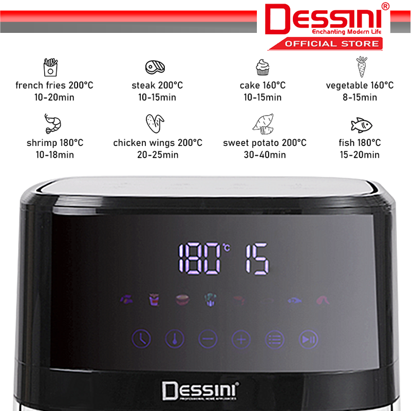 DESSINI ITALY 7L Electric Air Fryer Convection Oven Toaster Timer Oil ...