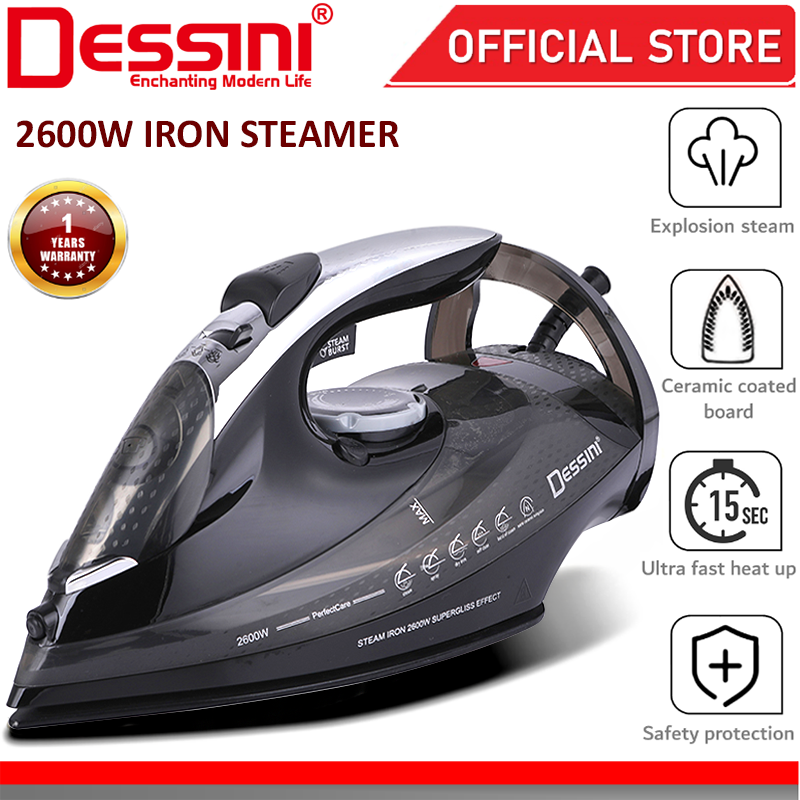 DESSINI ITALY 2600W Electric Ceramic Soleplate Garment Steam Iron Sprayer Steamer Clothes Brush ...